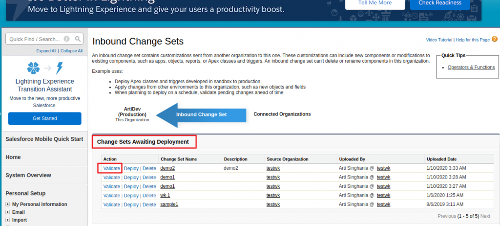 Salesforce Deployment Using Change sets